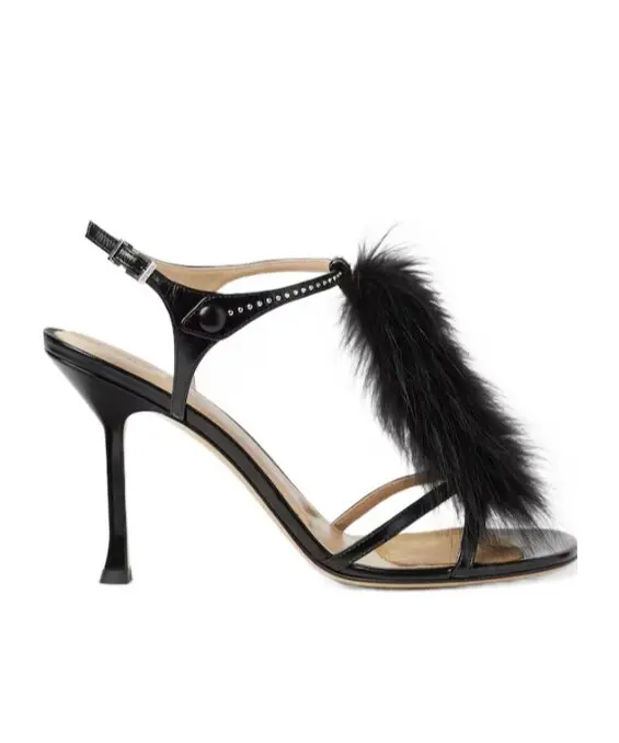Fendi Leather Sandals With Fur Accents