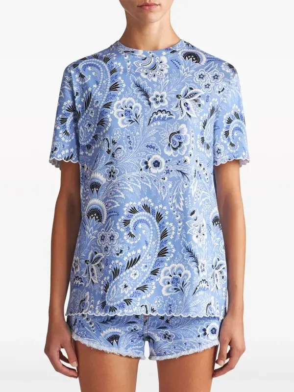 Etro Paisley Print Crewneck T-shirt - Blue