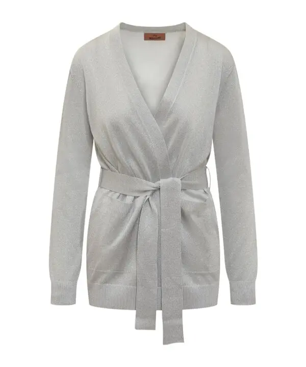 Missoni Metallic-threading V-neck Belted Cardigan - Gray