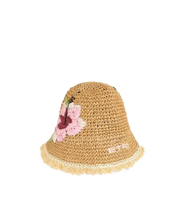 Etro Raffia Bucket Hat With Embroidery