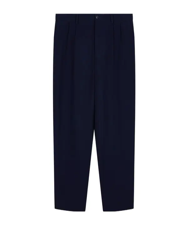 Giorgio Armani Two-pleat Pants In Velvet-effect Virgin Wool And Viscose - Navy Blue
