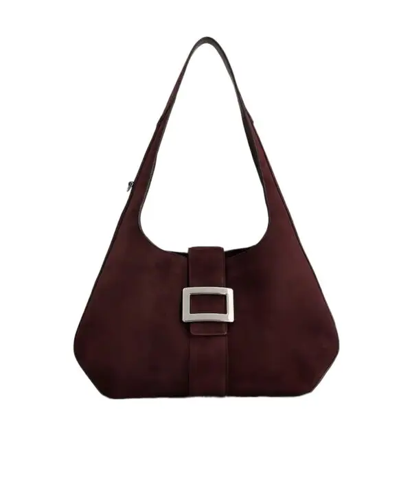 ROGER VIVIER Belle Vivier Small Hobo Bag In Suede - Wine Red