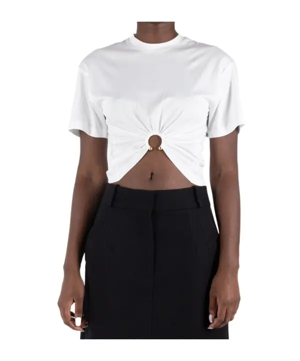 Rabanne Cropped T-shirt With Ring Embellishment - Black