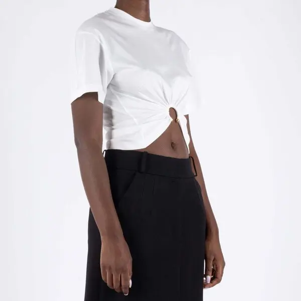 Rabanne Cropped T-shirt With Ring Embellishment