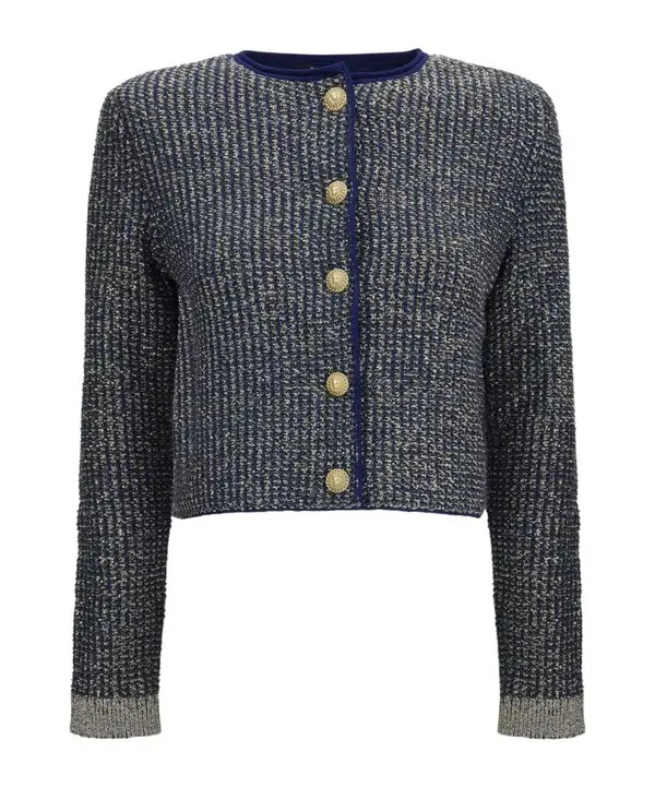 Balmain Sequinned Cropped Cardigan - Navy Blue