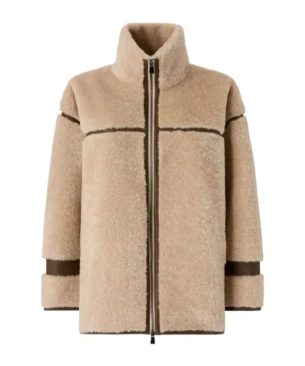 Pinko Faux-shearling Panelled Coat - Bianco/marrone