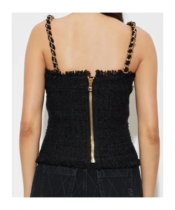 Balmain Chain-strap Tweed Top