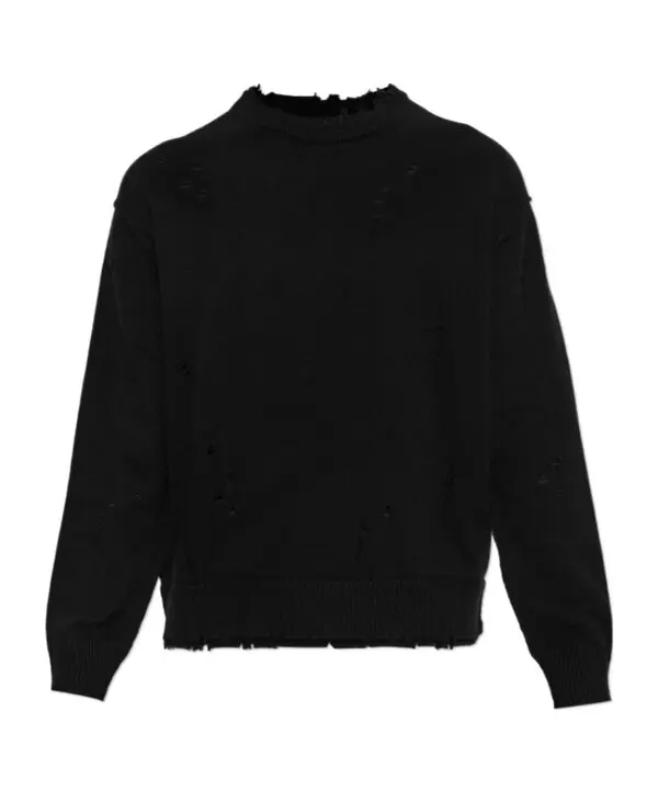 ALLSAINTS Distressed High Neck Long Sleeve Knit Top - Black