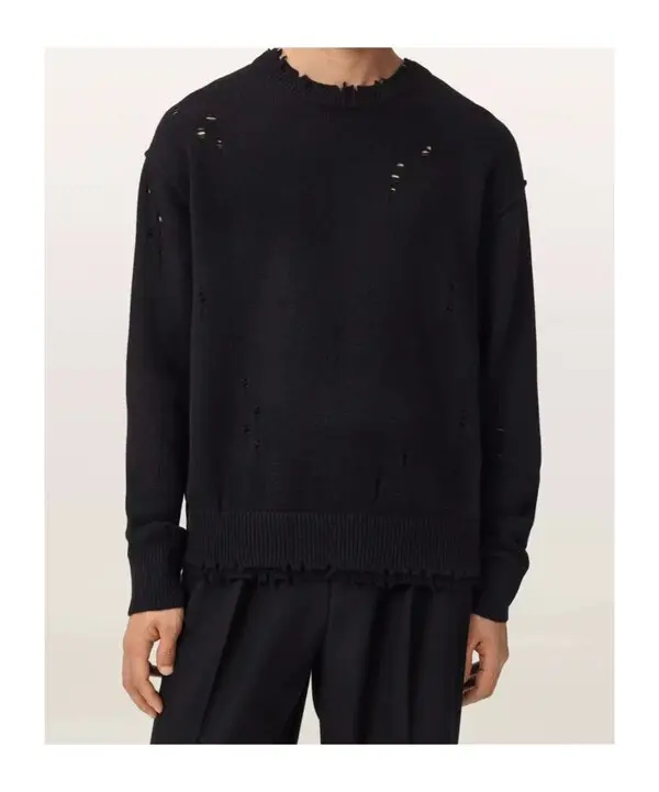 ALLSAINTS Wolf Distressed Wool Blend Knit Top - Black