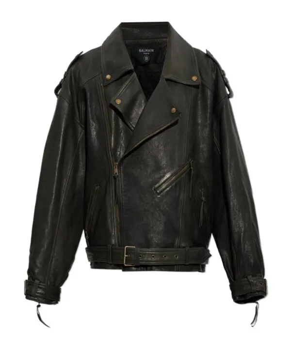 Balmain Long-sleeve Leather Jacket