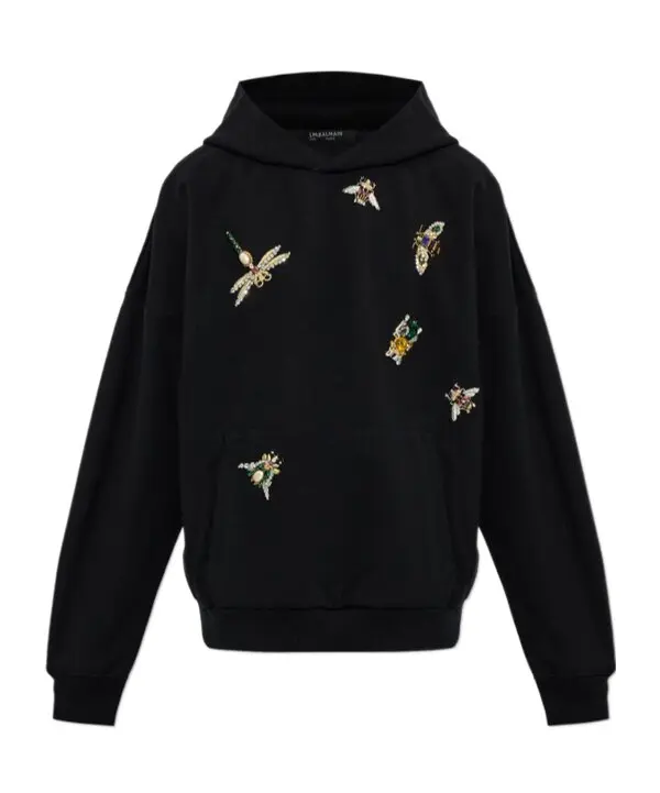 Balmain Long-sleeve Hooded Sweatshirt - Black