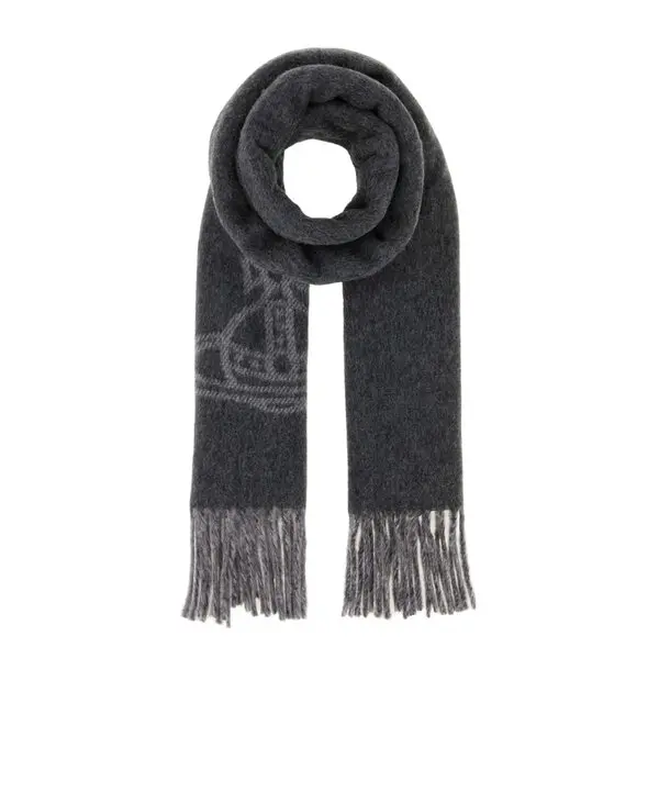 VIVIENNE WESTWOOD Double Face Fringed Scarf - Anthracite