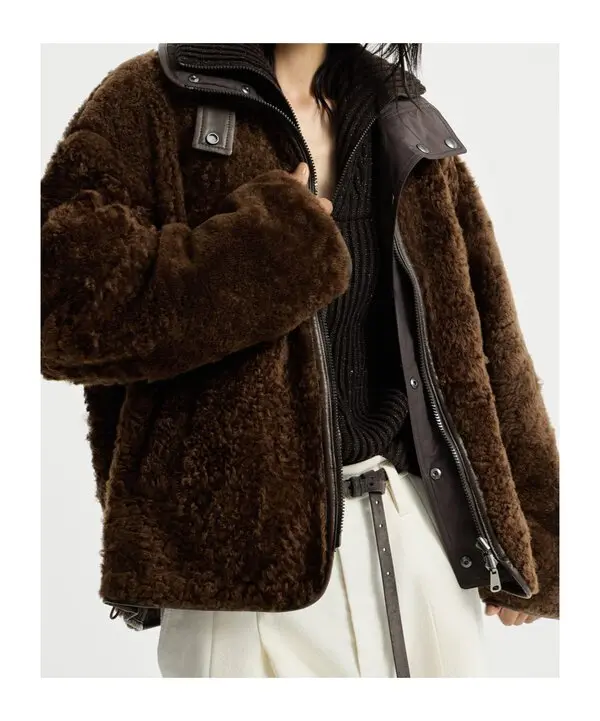 Brunello Cucinelli Fuzzy Reversible Jacket - Chocolate-colored