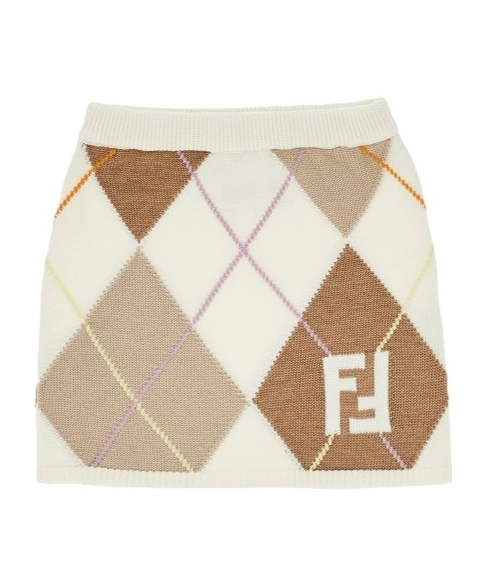 Fendi Argyle Ff Logo Wool Knit Skirt - No