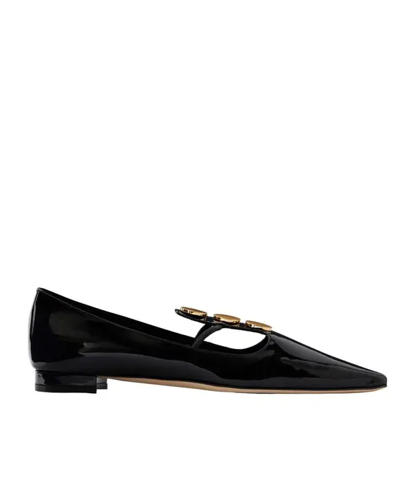 Manolo Blahnik Embellished Patent-leather Flats - Black