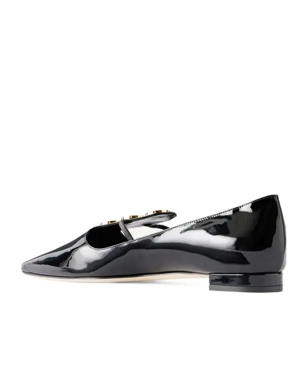 Manolo Blahnik Embellished Patent-leather Flats
