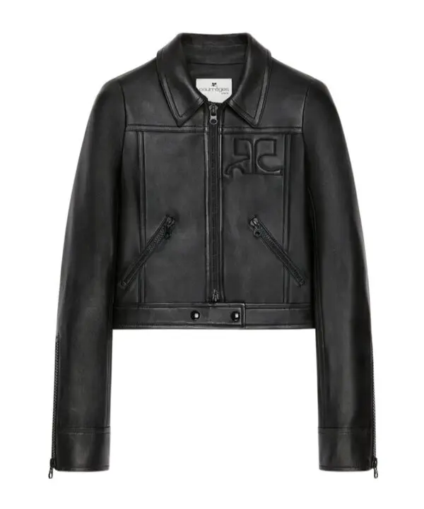 COURREGES Leather Zip-up Jacket With Logo Detail