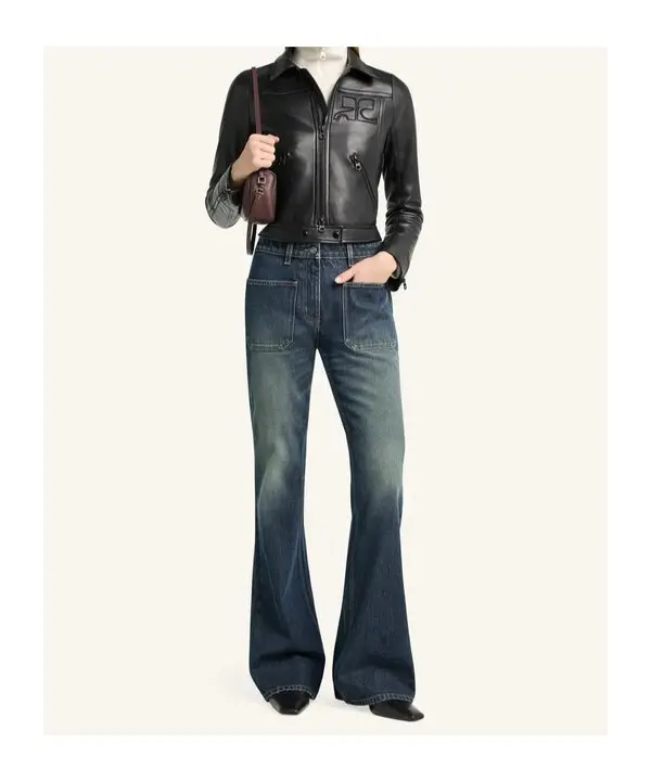 COURREGES Leather Zip-up Jacket With Logo Detail