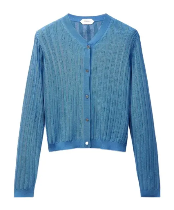 Versace Viscose Mesh Ribbed Knit Cardigan