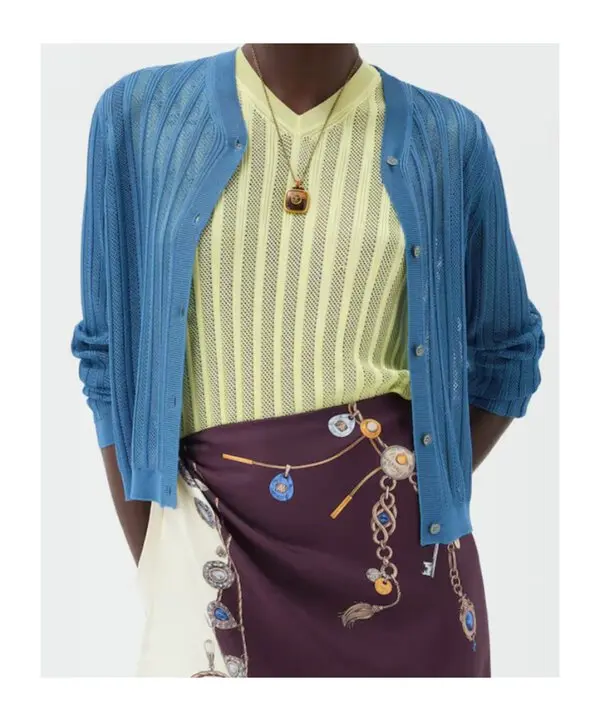 Versace Viscose Mesh Ribbed Knit Cardigan