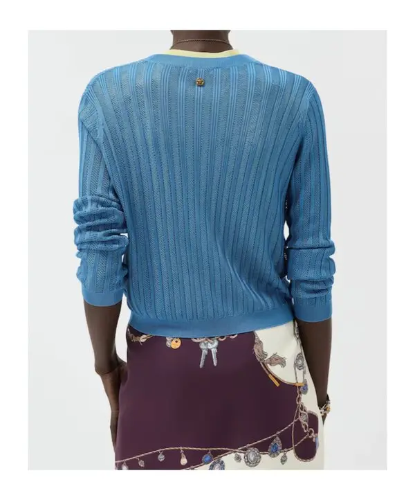 Versace Viscose Mesh Ribbed Knit Cardigan