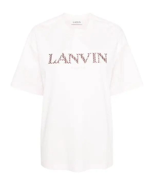 LANVIN Logo Embroidered Crewneck T-shirt - Pink