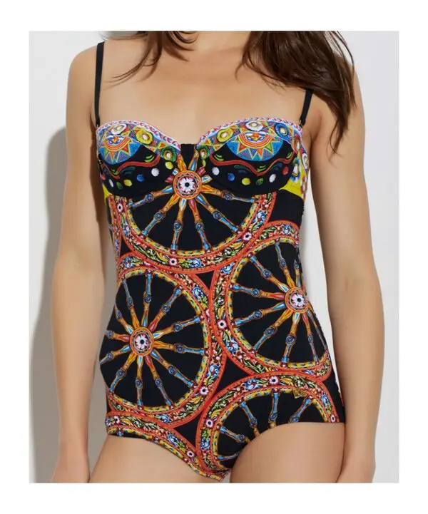 Dolce & Gabbana Carretto Print Balconette One-piece Swimsuit