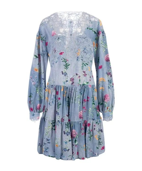 Ermanno Scervino Floral-print Silk Mini Dress - Blue