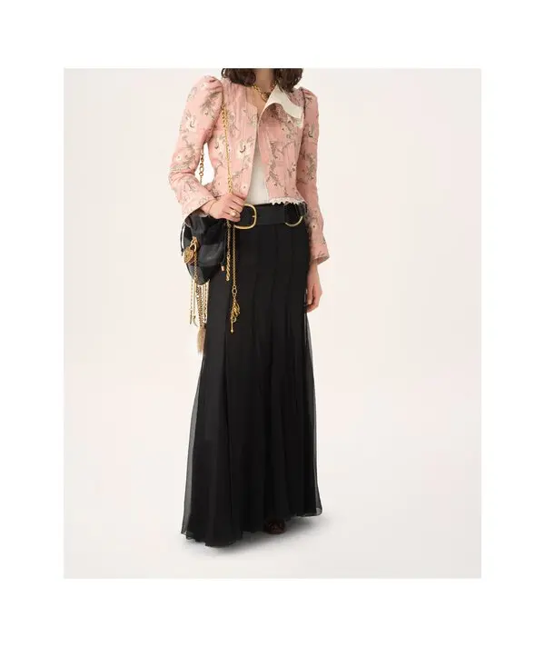 Chloé Embroidered Floral Jacquard Fitted Jacket - Tan Rose