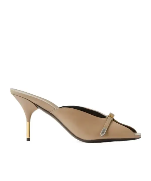 Versace Nyx Leather Mules 80mm - Beige