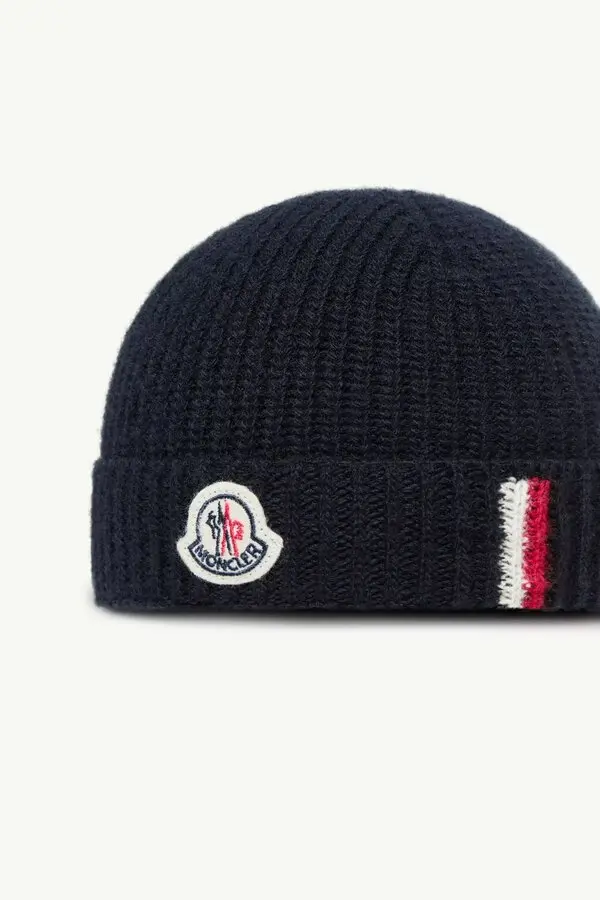 Moncler Wool Beanie With Tricolour Trim