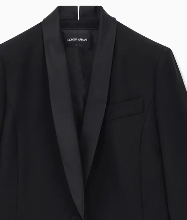 Giorgio Armani Single-breasted Satin Lapel Blazer - Black