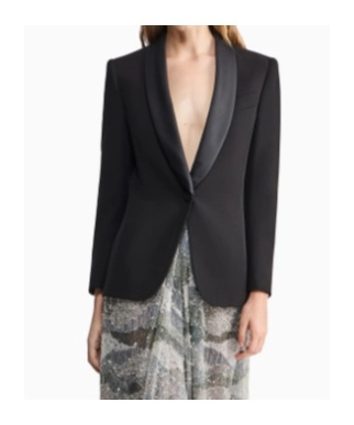 Giorgio Armani Single-breasted Satin Lapel Blazer - Black