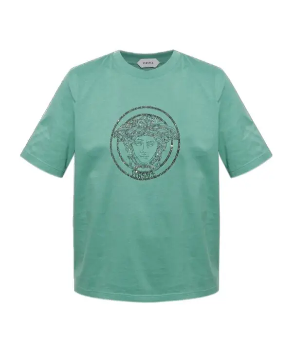 Versace Crewneck Short Sleeve T-shirt With Front Logo