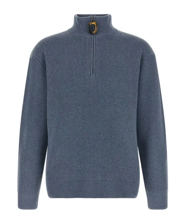 J.W.ANDERSON Ribbed Half-zip Knitted Sweater - Smoke-blue