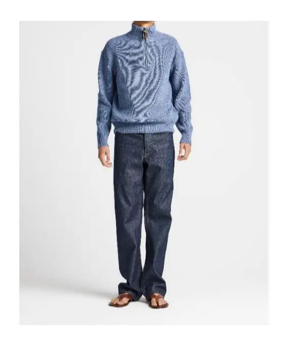 J.W.ANDERSON Ribbed Half-zip Knitted Sweater - Smoke-blue