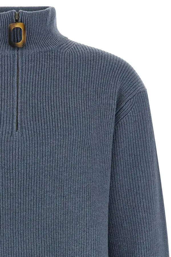 J.W.ANDERSON Ribbed Half-zip Knitted Sweater - Smoke-blue