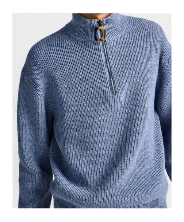 J.W.ANDERSON Ribbed Half-zip Knitted Sweater - Smoke-blue