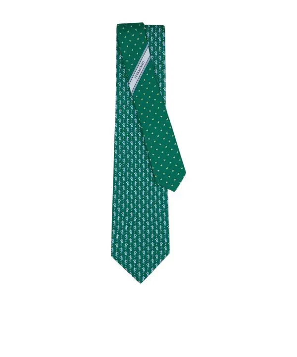 FERRAGAMO Seahorse Print Silk Neck Tie