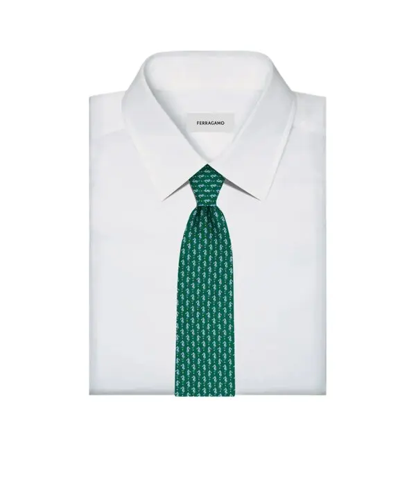 FERRAGAMO Seahorse Print Silk Neck Tie
