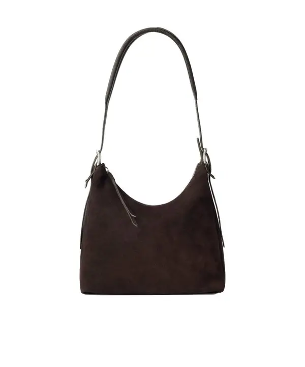 LEMAIRE Small Belted Bag In Suede Leather - Ebony Brown