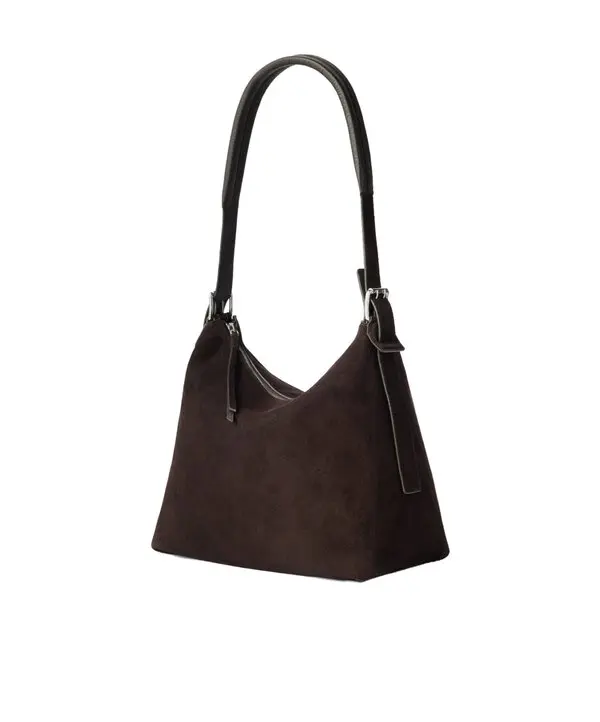 LEMAIRE Small Belted Bag In Suede Leather - Ebony Brown