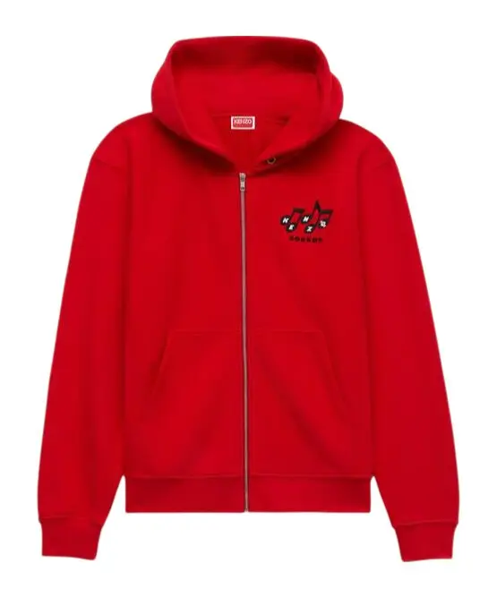 Kenzo Sounds" Zip Up Hoodie In Cotton - Cherry