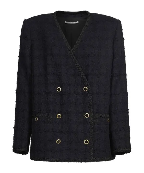 Alessandra Rich Check Tweed Bouclé Double-breasted Jacket