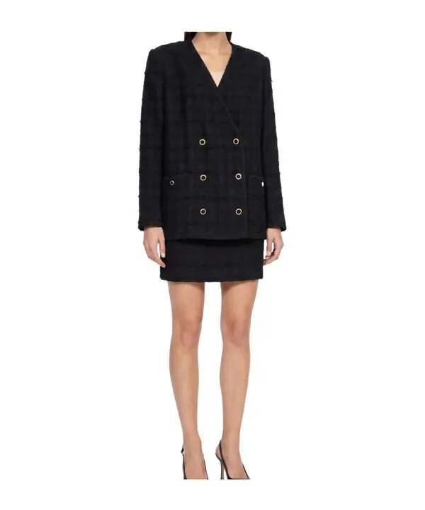 Alessandra Rich Check Tweed Bouclé Double-breasted Jacket