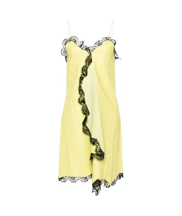 Off-White Lace Trim V-neck Dress - Yellow