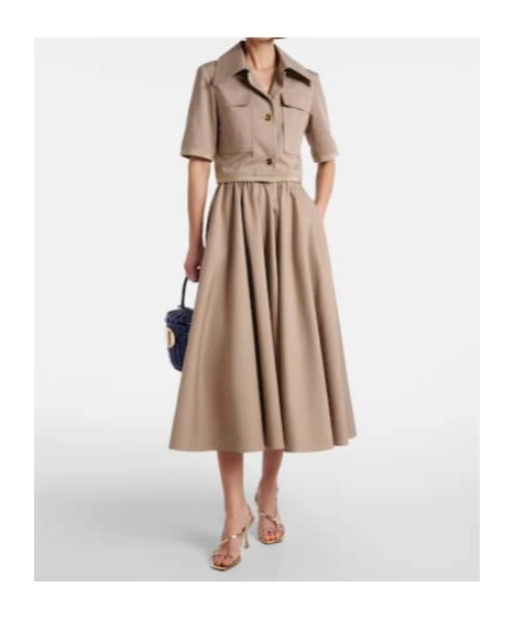 PATOU Gathered Cotton Gabardine Midi Skirt