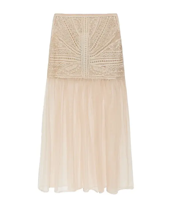Ulla Johnson Araminta Crochet Tulle Skirt - Sandstone