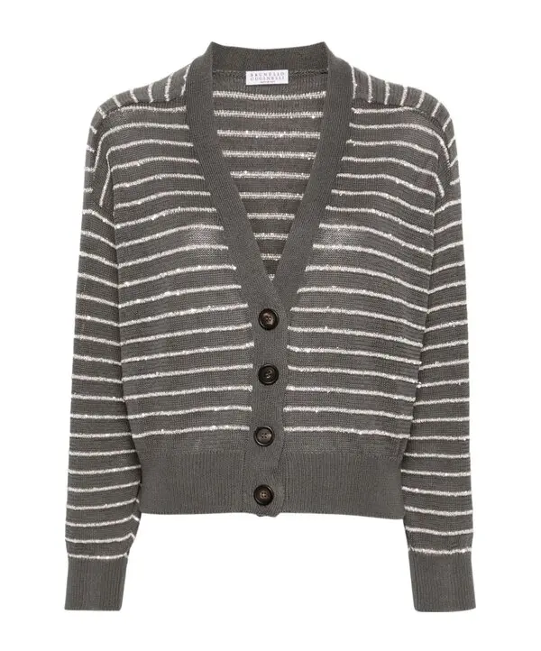 Brunello Cucinelli Sequin-embellished Striped Cotton Cardigan