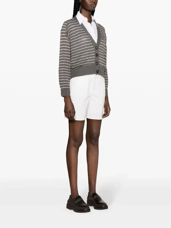Brunello Cucinelli Sequin-embellished Striped Cotton Cardigan